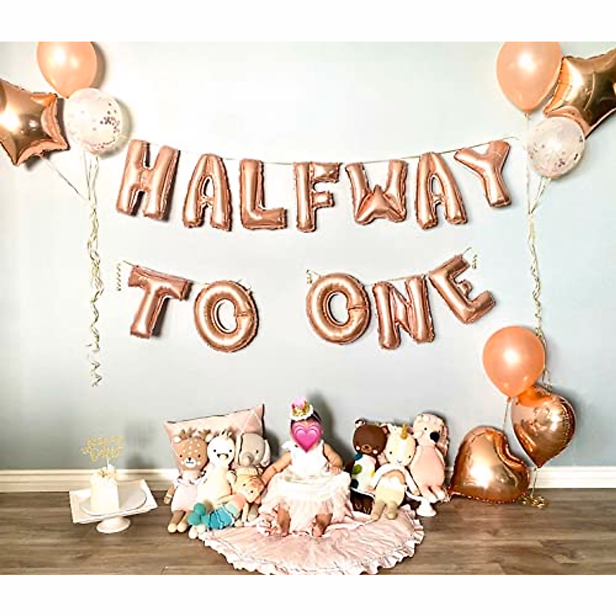 JeVenis 15 PCS Half Way To One Banner Half Way To One Rose Gold Balloons Decorations for Girl 1/2 Birthday Decorations