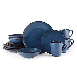 IHIPPO Stoneware Dinnerware Set 16-Piece Dinnerware Set Dinnerware Set Plates Sets for Home Dinner Set Dishes and Plate Set Blue Microwave Dishwasher Safe Stoneware Dinnerware Set for 4