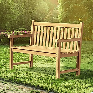 OTSUN Garden Bench Outdoor Bench, A-Grade Teak Bench for Front Porch with Curved Backrest and Arch Armrest, Yard Benches for Outdoor Indoor, and Patio, 48" Lx26 Wx36 H, 100% Teak Wood