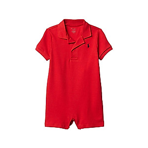 POLO RALPH LAUREN Baby Boys Cotton Interlock Polo Shortall (RL 2000 Red(4001)/Navy, 6 Months)