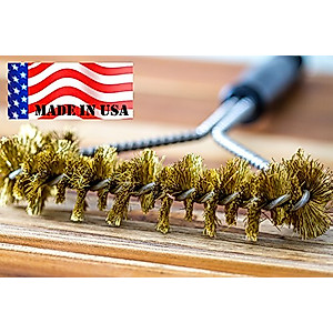 Backyard Dudes BBQ Grill Cleaning Brass Brush 16" -Made in USA -Heavy Duty Real Brass Extra Wide Two Levels of bristles are Soft Safe for Porcelain Enamel grates (16 inches)