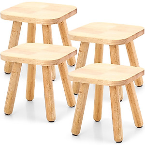 Vercraft 4 Pack Wooden Step Stool, 11 Inch Footstool Wooden Solid Chairs Matched Sensory Table Square Sitting Stool with Assembled Four-Legged for Adults Playroom Bathroom