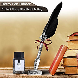 Trustela Feather Quill Pen Set - Calligraphy Dip Pen Set Includes Big Feather Pen With 18 Calligraphy Nibs And Pen Holder In A Gift Box For Writing And Antique Desk Decor (BlackFeather)