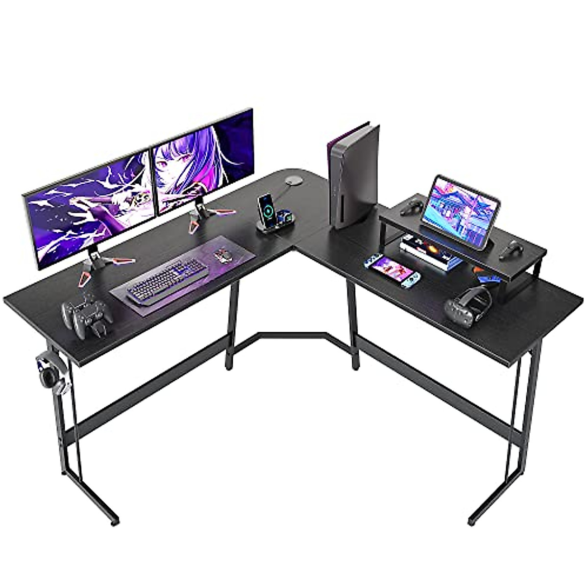 BANTI L Shaped Desk, Computer Gaming Desk, Home Corner Desk, Office Writing Workstation with Large Monitor Stand, Space-Saving, Easy to Assemble, Black