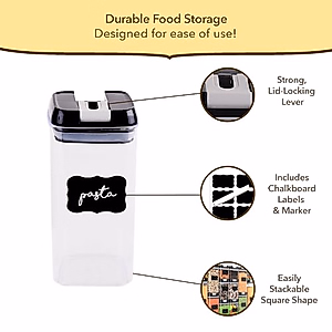 Simply Gourmet Food Storage Containers for Kitchen Organization - Pack of 6 （1.2L/5 Cups） BPA-Free Airtight Organizers for Flour, Sugar, Coffee & More - Includes Label & Marker