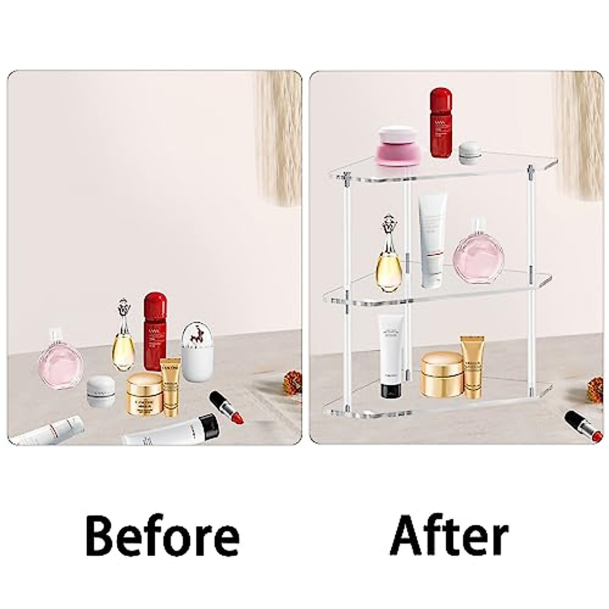 Tasybox Corner Shelf 2 Tier Bathroom Counter Organizer Acrylic Countertop Corner Shelves for Bathroom Kitchen Office Vanity Makeup Spice