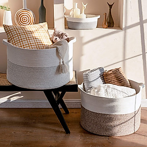 INDRESSME XXXLarge Cotton Rope Basket Woven Baby Basket set of 2