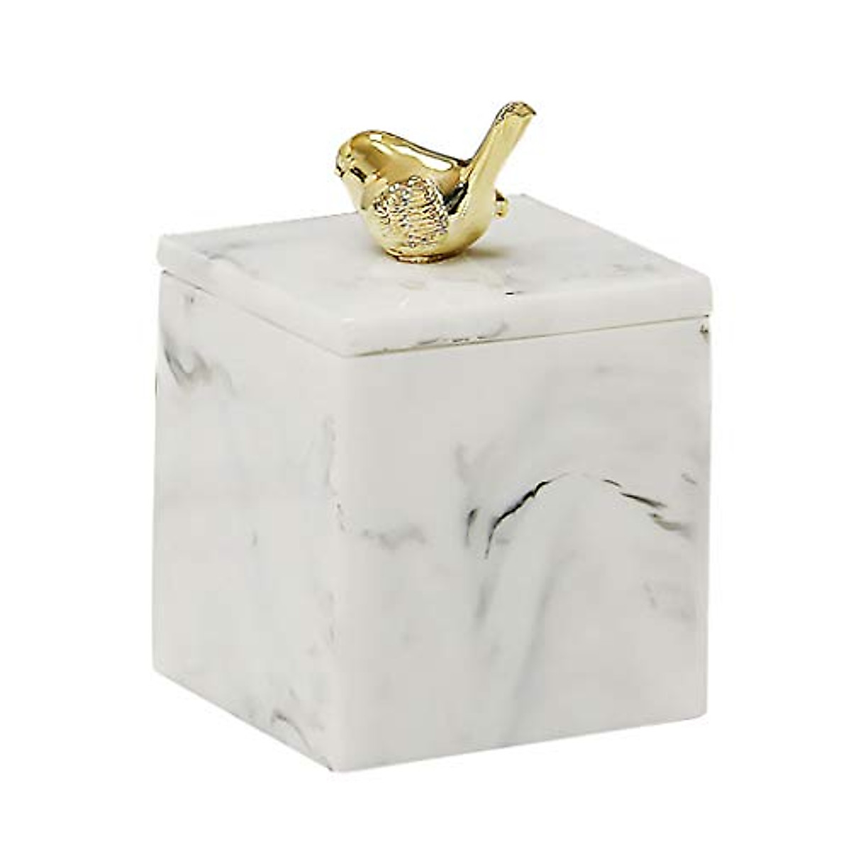 SELLONWANELO Cotton Ball Swab Holder Organizer with Lid Bathroom White Marble Qtip Dispenser Container Makeup Pads Canister