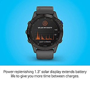Garmin Fenix 6 Pro Solar (GPS,1.4 inches) Solar-Powered Multisport, Advanced Training Features and Data, Black with Slate Gray Band (Renewed)
