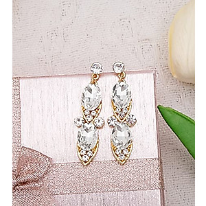 CSY Elegant Crystal Costume Jewelry Sets Flower Leaves Bridal Necklace Earrings Bracelet Set for Bride Bridesmaid Wedding Prom Dress Accessories (white crystal-gold tone)
