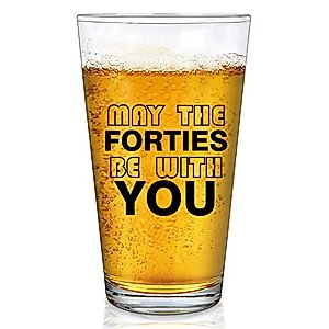 Waipfaru 40th Birthday Gift, May the Forties Be With You Beer Glass, Birthday Christmas Gifts for Men Women Turning 40, 40 Year Old Gifts for Men Women Her Him Wife Husband Friends Mom Dad, 15 Oz