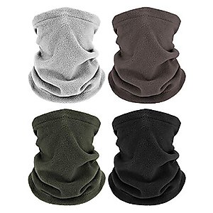 4 Pieces Winter Neck Warmers Fleece Gaiter Windproof Face Covering (Coffee, Black, Light Grey, Army Green,Medium)