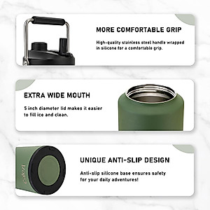 Cafezi 1 Gallon Water Jug Insulated, 2-in-1 Lid, Flip Straw and Spout, Vacuum Insulated Stainless Steel Gallon Water Bottle for Cold & Hot Drinks, Leak Proof, Great for Workouts, Yoga, Fishing, Hiking