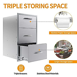KODOM Outdoor Kitchen Stainless Steel Double Access Drawers with Paper Towel Holder Combo for Outdoor Kitchen Island or Grill Station（Overall Size: 17W x 30H x 21D Inch）