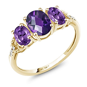 Gem Stone King 10K Yellow Gold Oval Checkerboard Purple Amethyst and Diamond Engagement Ring For Women (1.67 Cttw, Gemstone Birthstone, Available In Size 5, 6, 7, 8, 9)