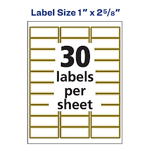 Avery Printable Address Labels, 1" x 2-5/8", Matte White with Metallic Gold Borders, 300 Blank Mailing Labels (06540)