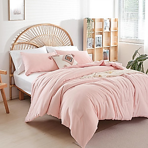 weigelia Blush Pink Comforter Set Twin Boho Pink Twin Comforter with 1 Pillowcases - Soft Lightweight Cozy Bedding Set for All Season - Beige Comforter Twin Size for Women Teens Kids