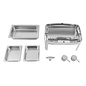 NeNchengLi Stainless Steel Chafing Dish Buffet Set Food Warming Container, 9.54QT Rectangle Catering Buffet Chafing Dish, Stainless Steel Food Insulation Warmer Parties Buffet Server Pan Warming Tray