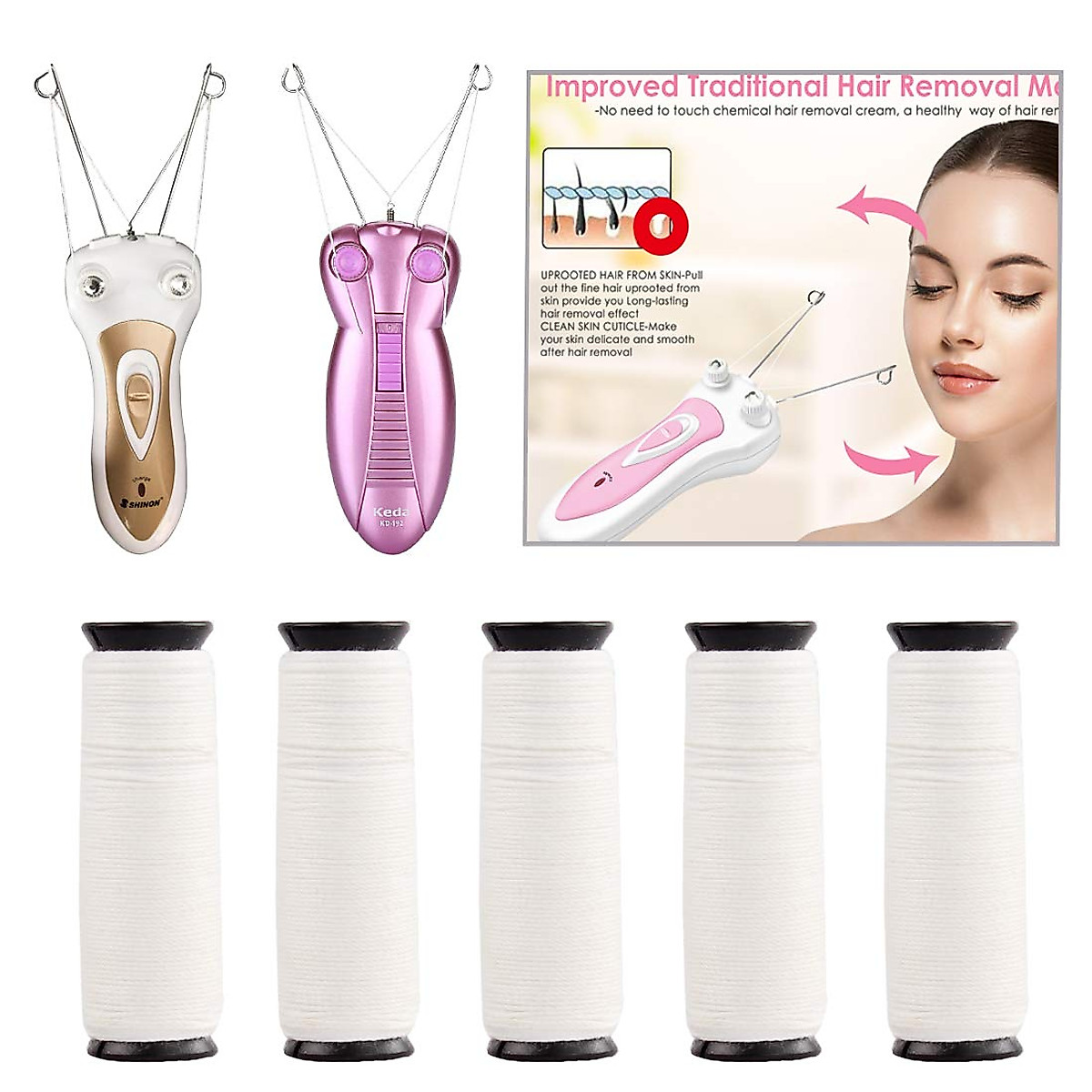 5PCS Replacement Cotton Thread for Epilator Hair Removal Hair Remover