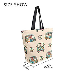 Women Top Handle Handbags Shoulder Tote Bag Colorful Hippie Camper Bus Tote Washed Canvas Purses Bag