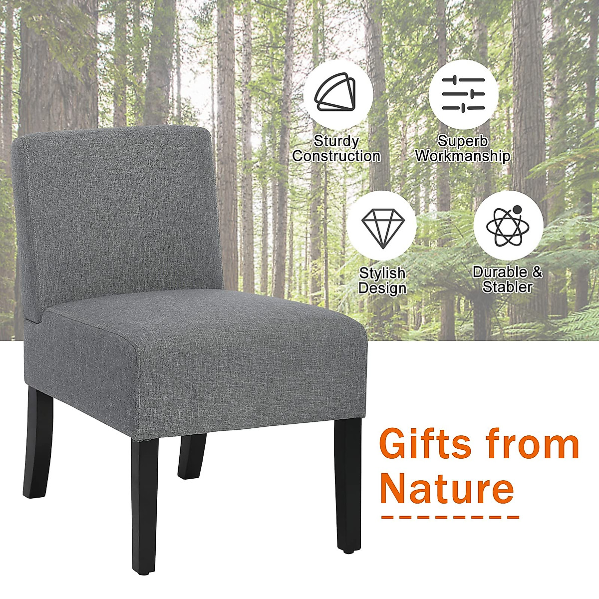 Haiput Wam Accent Chair Armless Chair Corner Chair Slipper Chair Victorian Style, Modern Small Accent Chairs for Livingroom Bedroom Office Small Spaces with Solid Wood Legs (Grey)