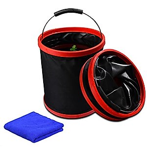 ARISKEY Foldable Water Bucket, 12L/3.1Gallons Collapsible Bucket with Cleaning Towel, Durable(2000D Oxford Cloth) Pop Up Bucket Portable Folding Bucket for Car Washing and Cleaning Camping Fishing