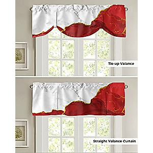 Funnywall88 Tie Up Curtain Valance for Living Room,Wild Marble Pattern Gold Red White Ombre Valance for Kitchen Window Valance Adjustable Tie-up Valance 12 Inch Rod Pocket 1 Panel