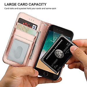 Bocasal for iPhone SE (2022)/SE (2020)/8/7 Wallet Case with Card Holder PU Leather Magnetic Detachable Kickstand Shockproof Wrist Strap Removable Flip Cover for iPhone 7/8/SE2/SE3 4.7 inch (Rose Gold)