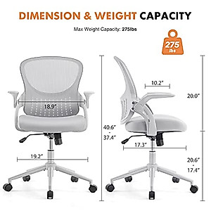 Ergonomic Home Office Desk Chair Mesh Computer Chair Adjustable Height Chair Task Chair Swivel Chair Rolling Chair with Lumbar Support/Flip-up Arms for Office, Study, Bedroom