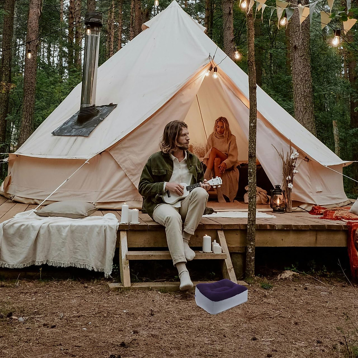 BESPORTBLE Inflatable Foot Rest Pillow Travel Footrest Cushion Outdoor Airplane Massage Stool Relax Cushion 2 Pcs (Grey Blue)