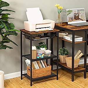 HOOBRO Tall Side Table, Industrial End Table with Adjustable Metal Mesh Basket, Telephone Table with Storage Shelf for in Bedroom, Living Room, Hallway, Easy Assembly, Rustic Brown BF02DH01