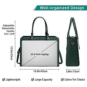 Women Laptop Bag Leather Work Tote 15.6 Inch Laptop Computer Bag Business Shoulder Messenger Bag (DeepGreen)
