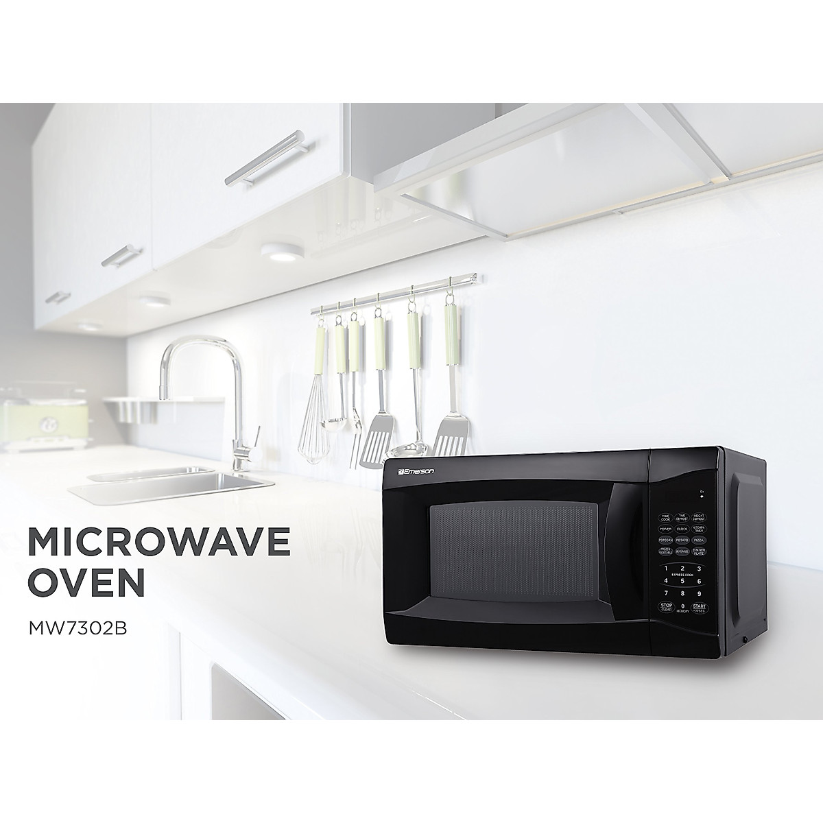 Emerson 0.7 CU. FT. 700 Watt, Touch Control, Black Microwave Oven, MW7302B & Keurig K-Mini Single Serve Coffee Maker, Black