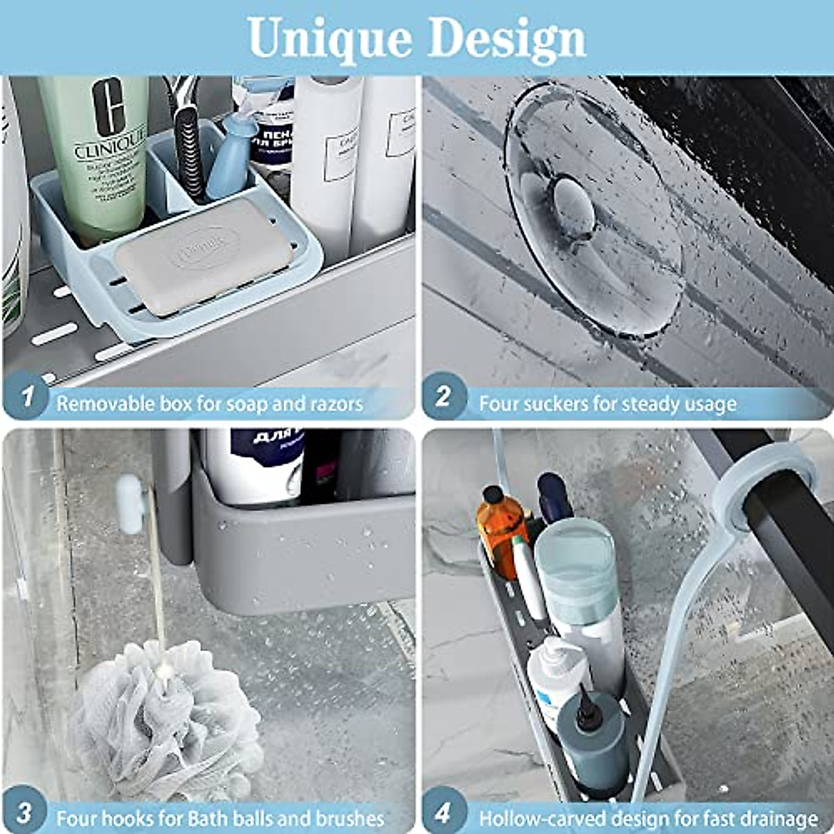 dabria Shower Caddy Hanging, Stable Shower Caddy Over Shower Head with Adjustable Height, 3 in 1 Rust Proof Shower Organizer Shelf, No Drilling, 4 Powerful Suction Cups, Non-Slip Hanging Shower Caddy