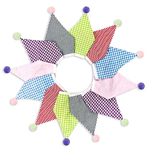 4M/13Ft Multi-Colored Fabric Triangle Bunting Flags Vintage Floral Pom Pom Cotton Banner Kit Pennant Garland for Home,Birthday Parties, Baby Shower,Festivals,Nursery,Outdoor Hanging Circus Decoration