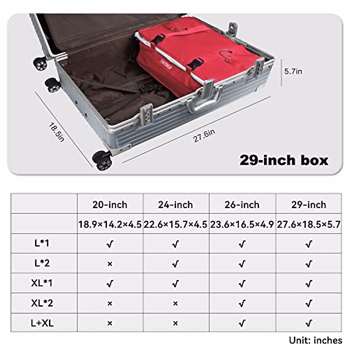 TABITORA Portable Hanging Travel Shelves Bag Packing Cube Organizer Suitcase Storage Large Capacity Rose L+XL