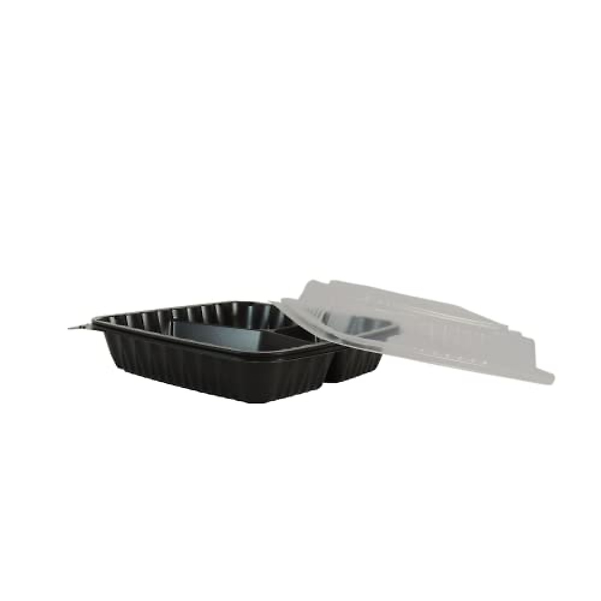ecopax 75 Sets PP Pebble Box Serving Tray and Vented Lid, Food Container (9x9 3 Compartment) Lunch Box, Food Container, Black