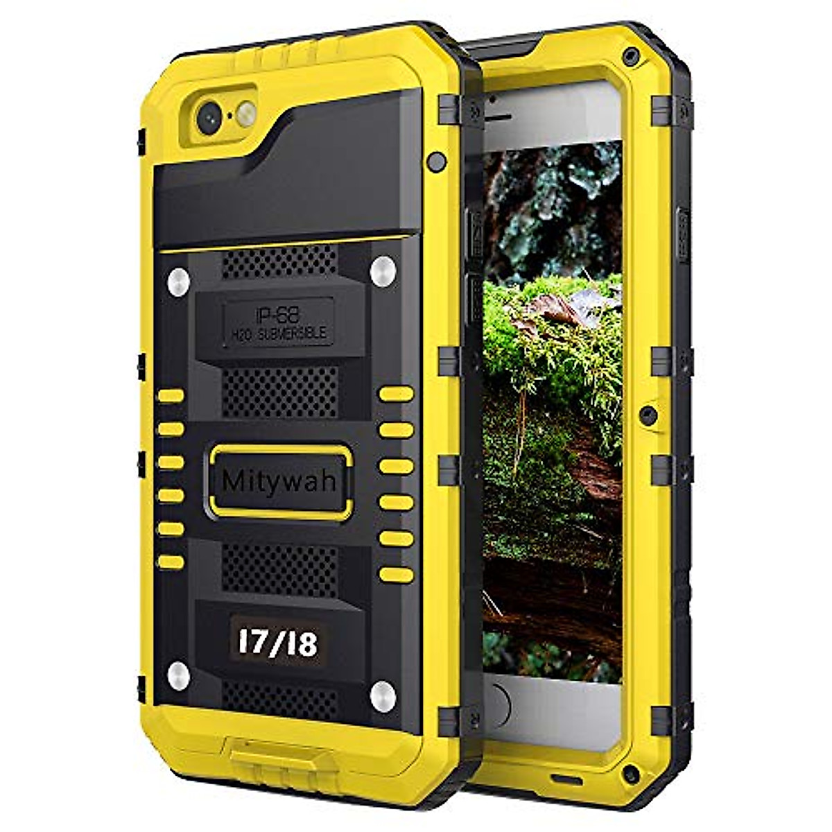 Mitywah Waterproof Case for iPhone 7, iPhone 8 Heavy Duty Military Grade Armor Metal Case, Full Body Protective Rugged Shockproof Thick Dustproof Strong Case for iPhone 7/8, Yellow