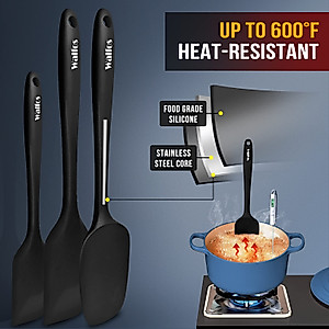 Walfos Silicone Spatula Set of 5 - (600°F) High Heat Resistant Kitchen Scraper Spatulas, One-Pieces Seamless Design, Perfect for Cooking Mixing & Baking - BPA Free and Dishwasher Safe,black