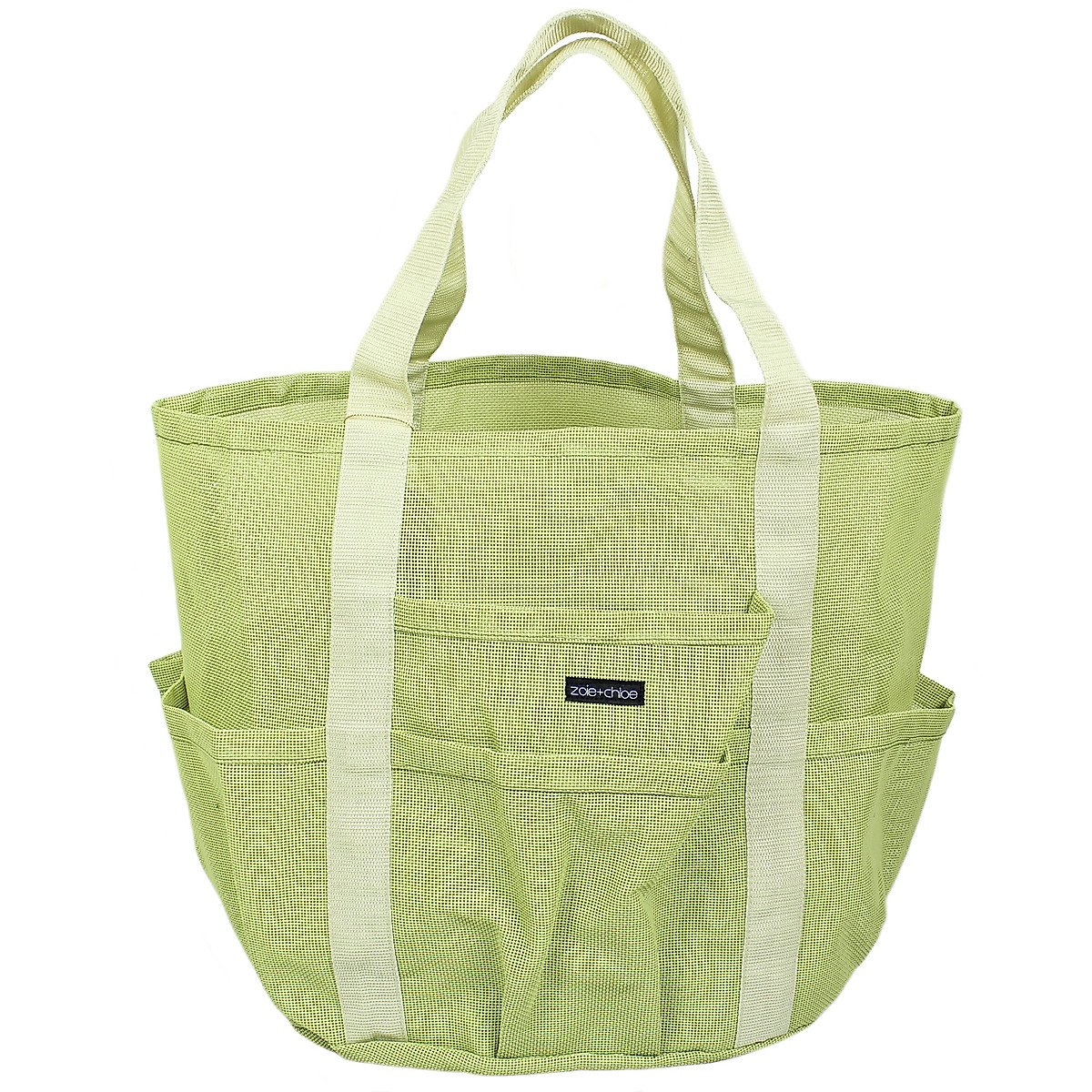 Zoie + Chloe Beach Mesh Tote Bag - 8 Pockets, Zipper, Key Hook & Carabiner