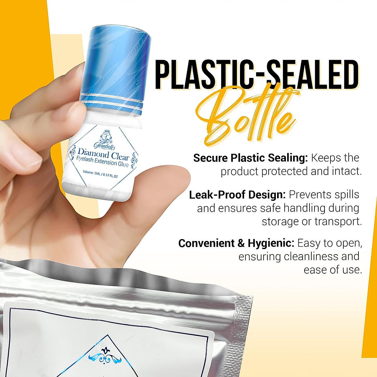 Forabeli Diamond Clear Lash Extension Glue - 2-3 Sec Dry, 6 Week Retention, Flawless Color Blending, Transparent Adhesive for Colored Eyelash