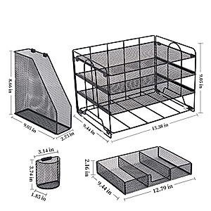 gianotter Paper Organizer with File Holder for Desk, 4 Tier Letter Tray Office Desk Organizers and Accessories - Workspace Organizers with Drawer and 2 Pen Holder for Office Supplies (Black)