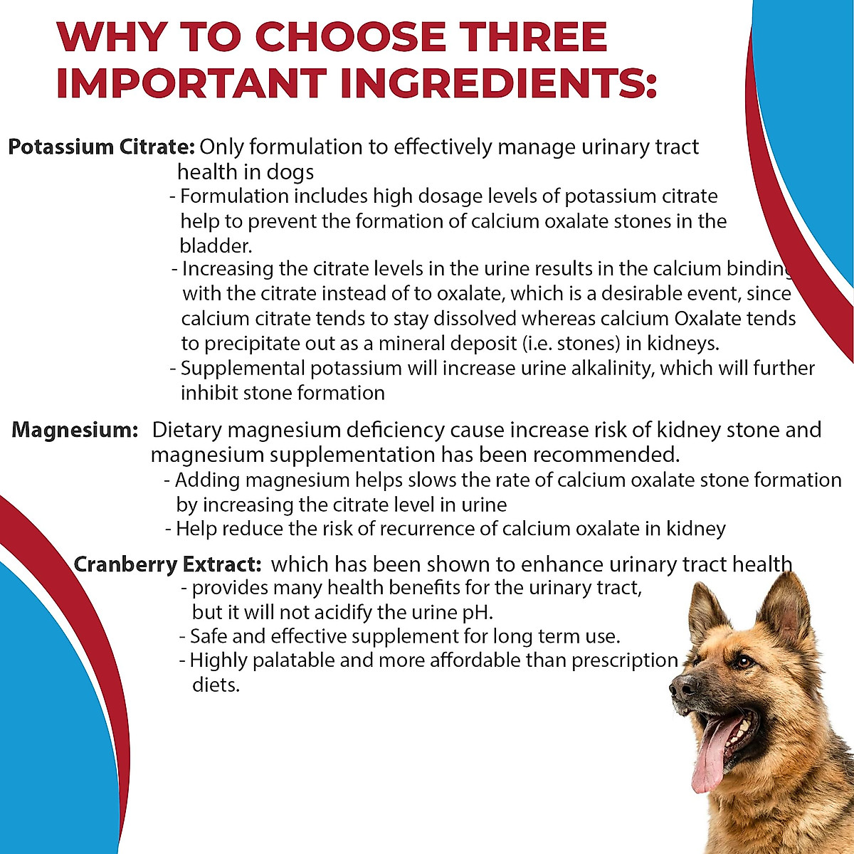 Potassium Citrate Plus Cranberry with Magnesium Supplement for Dogs (60 Tablets) - Urinary Tract Support - Helps Deter Formation of Calcium Oxalate Stones-Deters Bladder & Kidney Stones(Made in U.S.A)