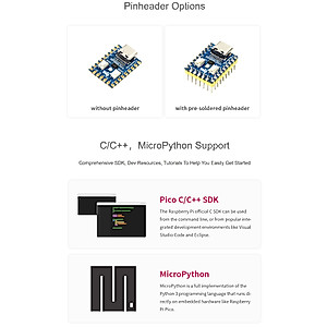 Coolwell RP2040-Zero Based On Raspberry Pi Microcontroller RP2040, Low-Cost, High-Performance Pico-Like MCU Board, USB-C Connector with Pre-soldered Header