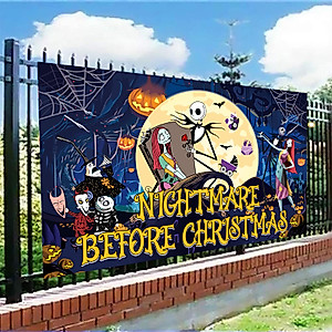 Nightmare Before Christmas Banner Backdrop Decorations, Nightmare Before Christmas Halloween Party Hanging Banner Front Door Sign Decorations