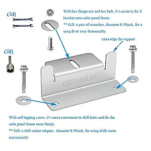CMYYANGLIN Solar Panel Mounting Brackets Z Bracket, with Nuts and Bolts,Suitable for 50W to 150W Solar Panels on RV,Boats,Motorhome, Cabins, Sheds, Garages,Off Grid, Silver Color, 4 Units (16PCS)