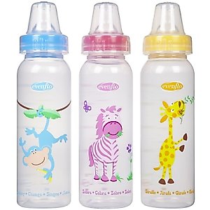 Evenflo Zoo Friends 3 Count Standard Nipple Bottle, 8 Ounce (Colors May Vary)