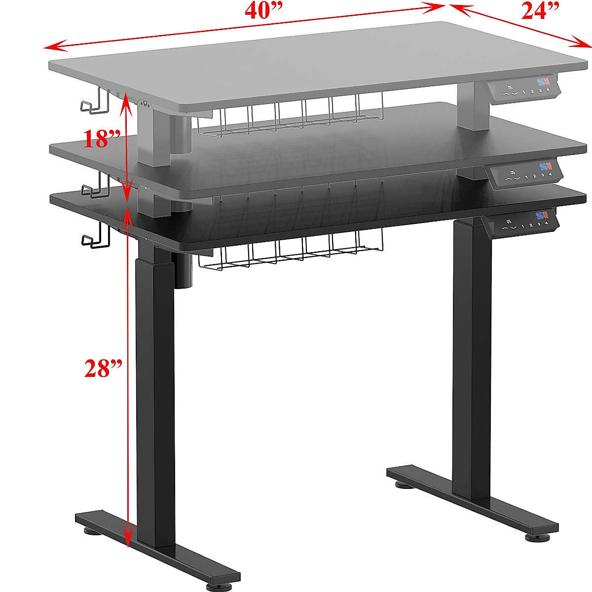 SHW 40-Inch Electric Height Adjustable Standing Desk with Memory Preset and Cable Management Tray, Black