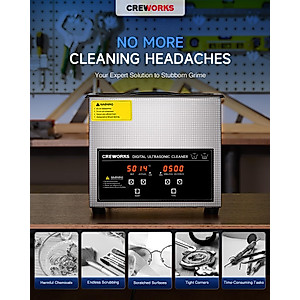 CREWORKS 3L Ultrasonic Cleaner, 0.8 gal Digital Sonic Cavitation Machine, 120W Stainless Steel Professional Jewelry Cleaner for Cleaning Tool Watch Glasses Retainer Denture Parts with Heater & Timer