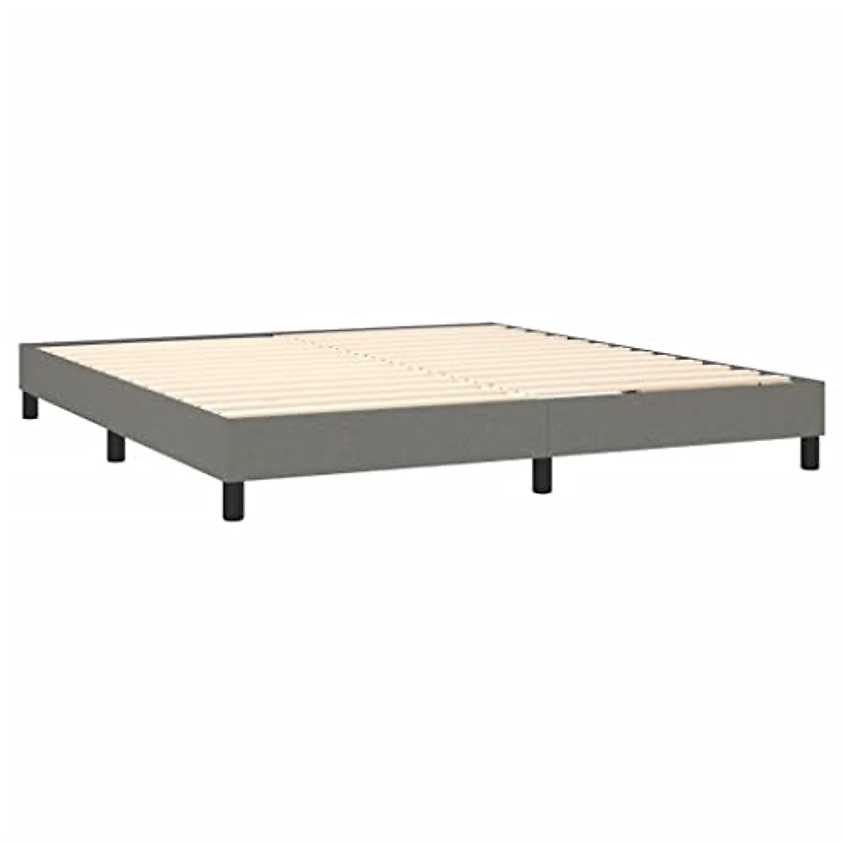 loibinfen King Size Box Spring Bed with Mattress Set, Included 1 x Bed Frame/1 x Headboard with Ears-A/1 x Mattress/1 x Mattress Topper, Dark Gray 76"x79.9" Fabric with Black Legs (Style D)